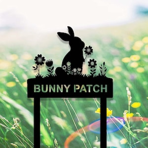 Personalized Floral Rabbit Metal Garden Stake,flower Bunny Garden Sign ...