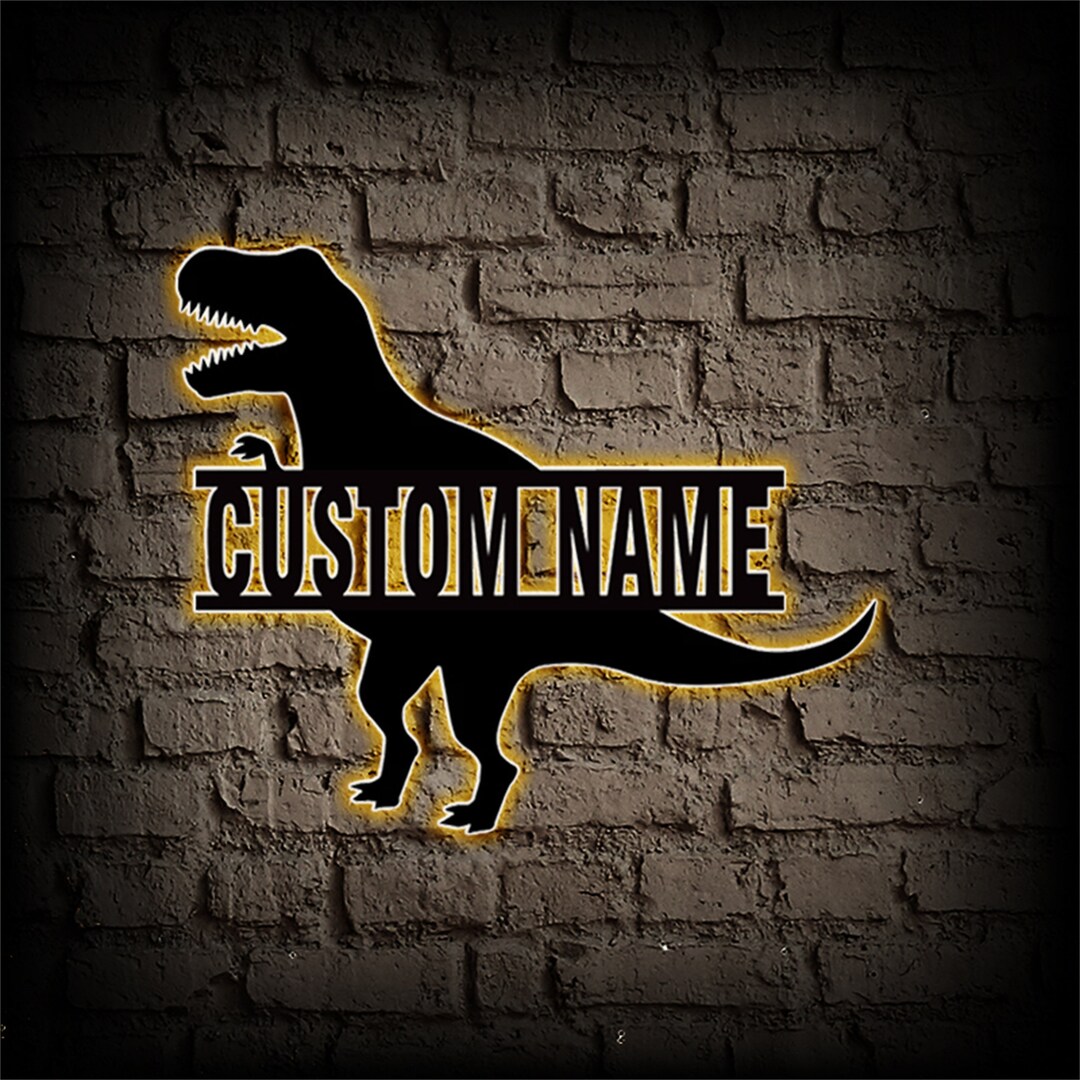 Custom Tyrannosaurus Rex Dinosaur Metal Sign With LED Lights,t-rex ...