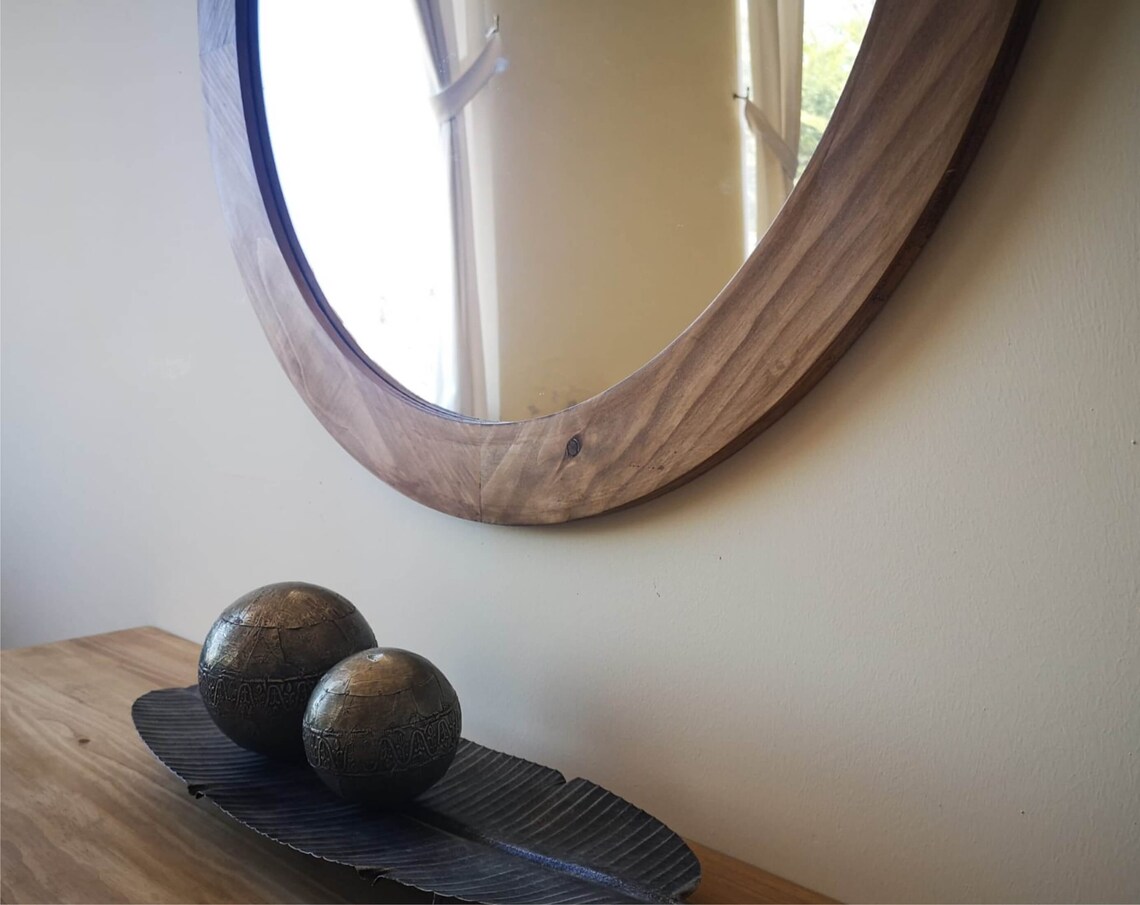 Wooden Mirror / Round Mirror / Rustic Framed Mirror / Modern - Etsy