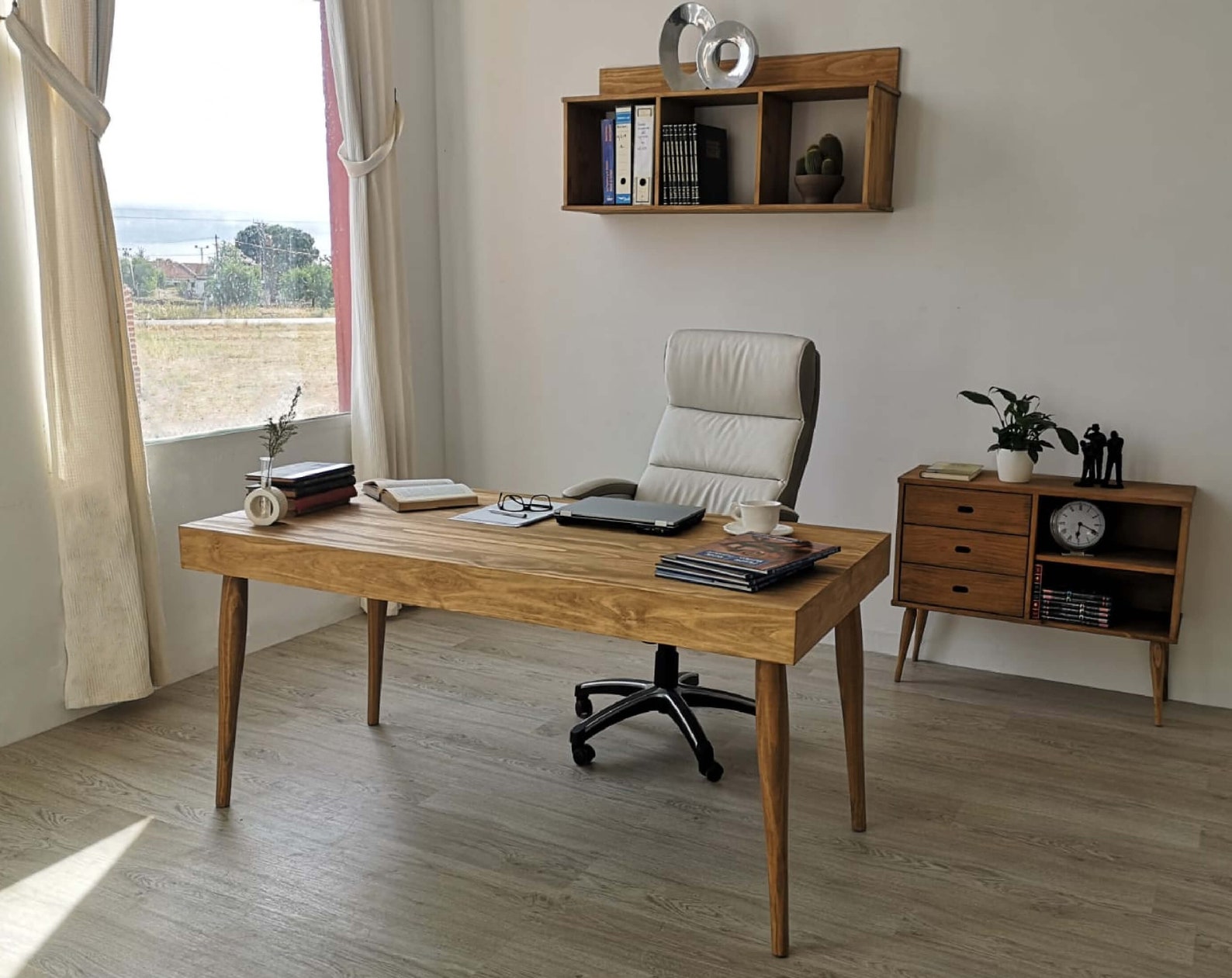 Grande table de bureau avec tiroir et bois massif / Réf. 0043 - Etsy France