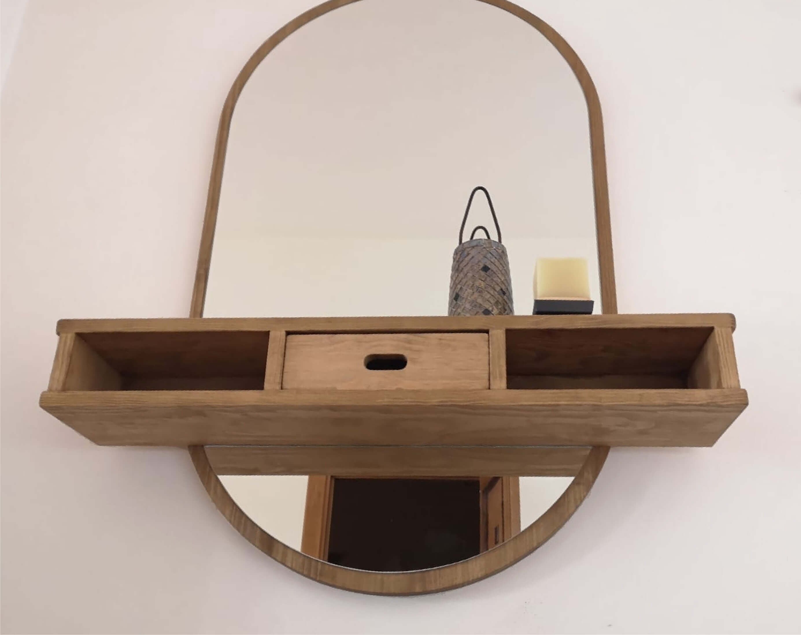 Round Mirror for Bathroom/ Mirror/shelf for Hallway / Wood - Etsy