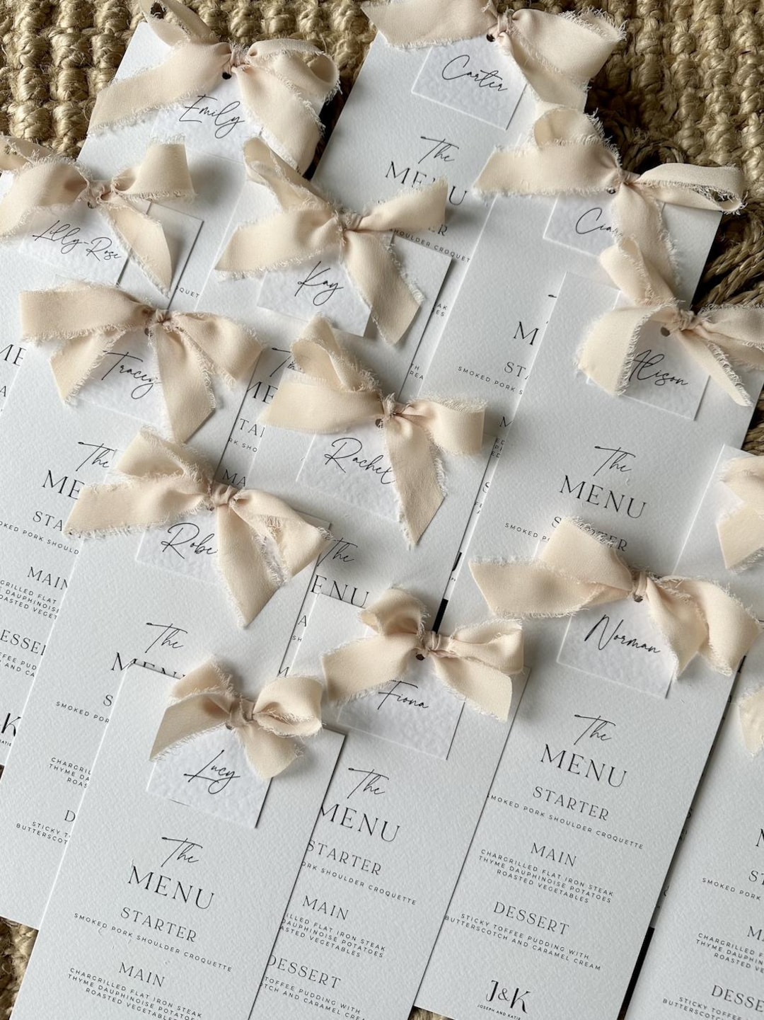 Customised Ribbon Menu, Hand Tied Ribbon Wedding Menu, Modern Wedding ...