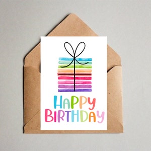 Colourful Happy Birthday Present Card - Multicoloured Birthday Card ...