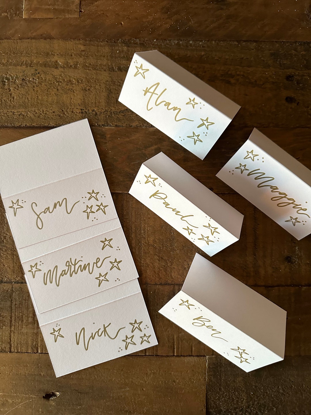 Hand Written Modern Calligraphy Name Tag, Christmas Place Name, Gold ...