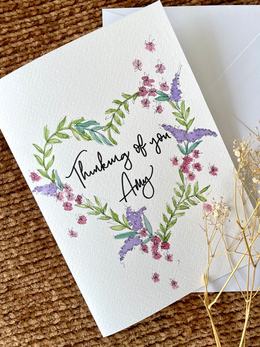 Personalised Thinking of You Card / Hand Painted Thoughtful Card ...