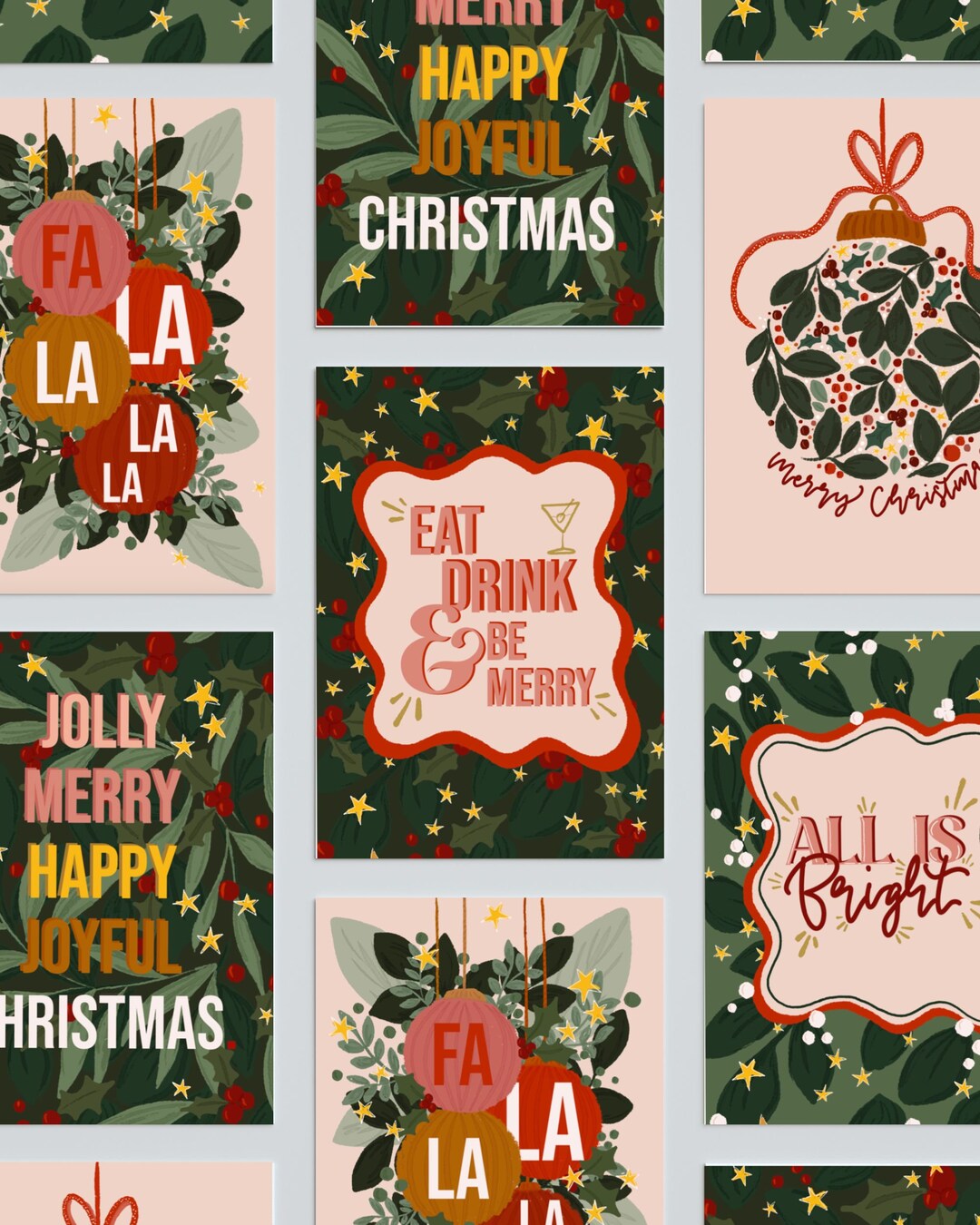 Multi Pack Festive Christmas Cards, Pack of 5 Christmas Cards, Joyful ...