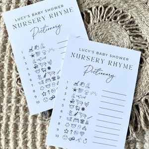 Personalised Custom Baby Shower Game, Printed Nursery Rhyme Pictionary ...