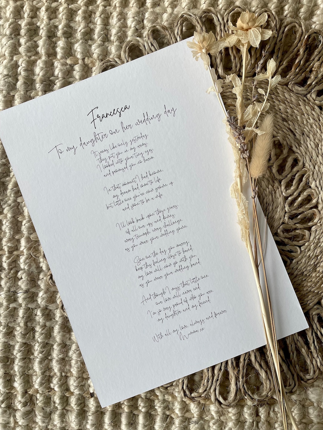 Personalised Daughter Poem on Her Wedding Day / Mother of the Bride ...