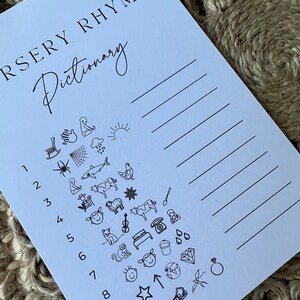 Personalised Custom Baby Shower Game, Printed Nursery Rhyme Pictionary ...