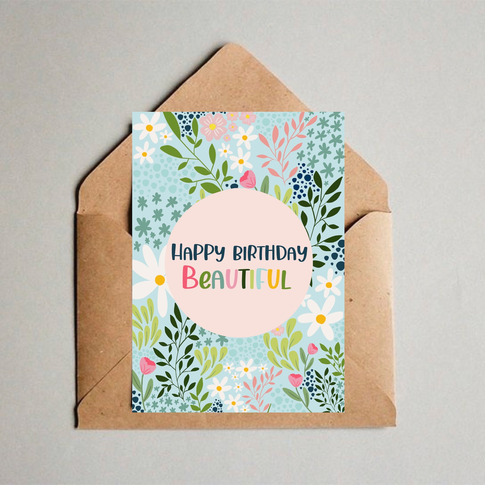 Happy Birthday Beautiful Greeting Card Bright Floral Design - Etsy