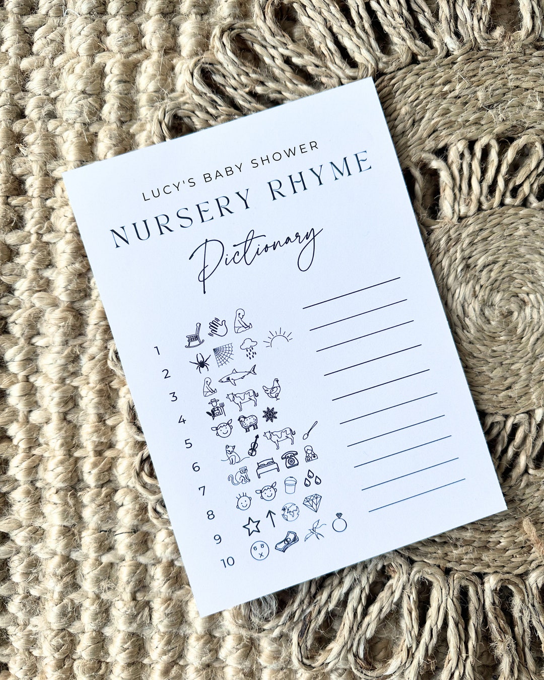 Personalised Custom Baby Shower Game, Printed Nursery Rhyme Pictionary ...