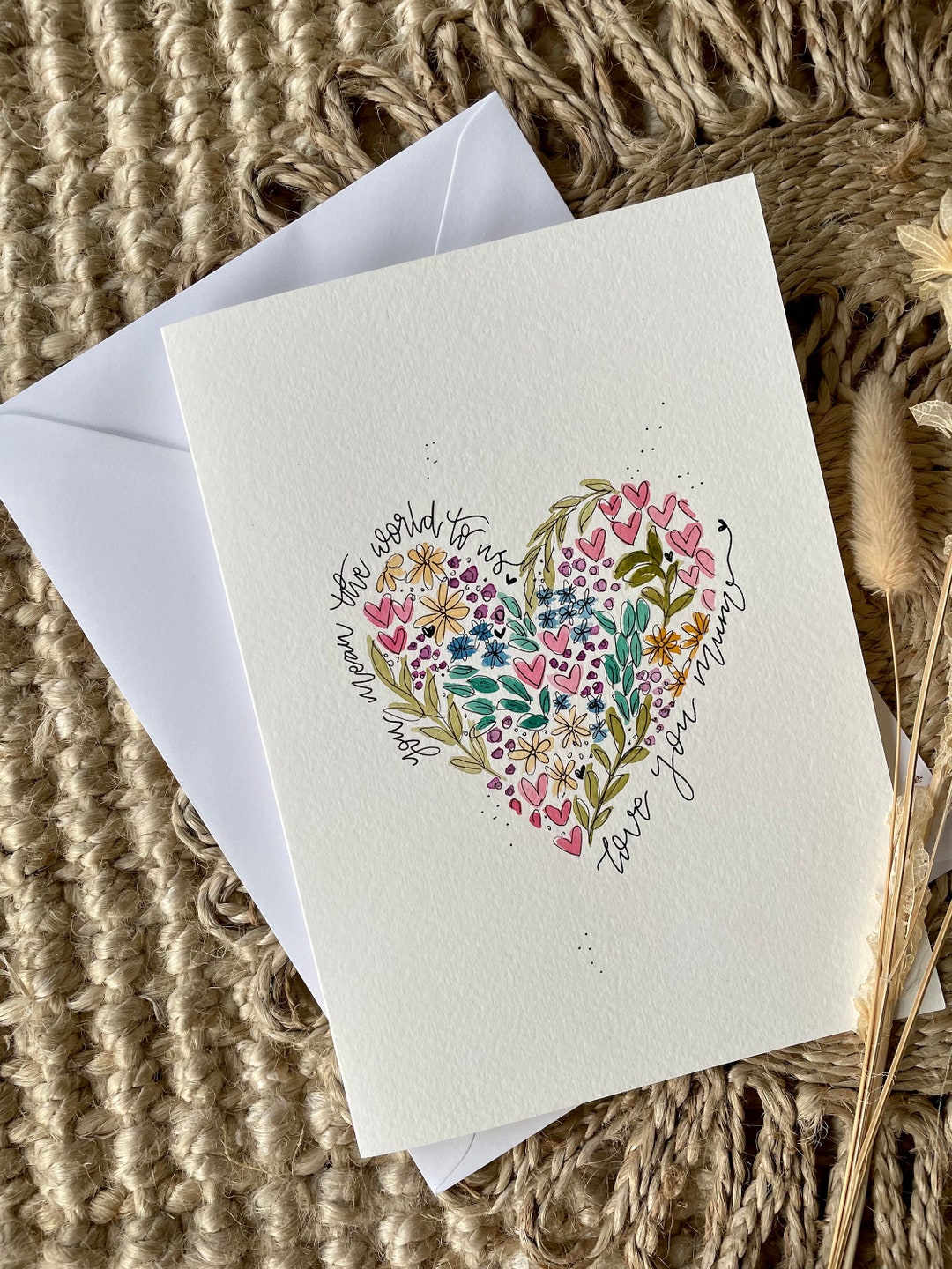 Personalised Hand Painted Floral Heart Valentines Day Card, Mother's ...