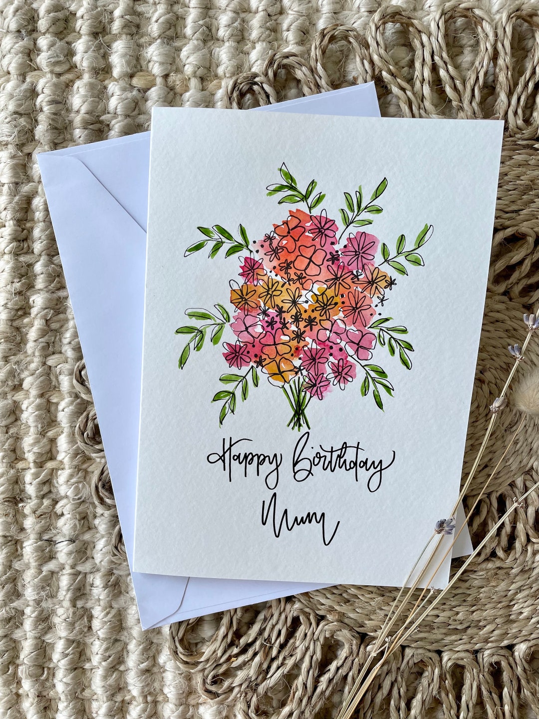 Personalised Floral Bouquet Card / Special Birthday Card / Hand Painted ...