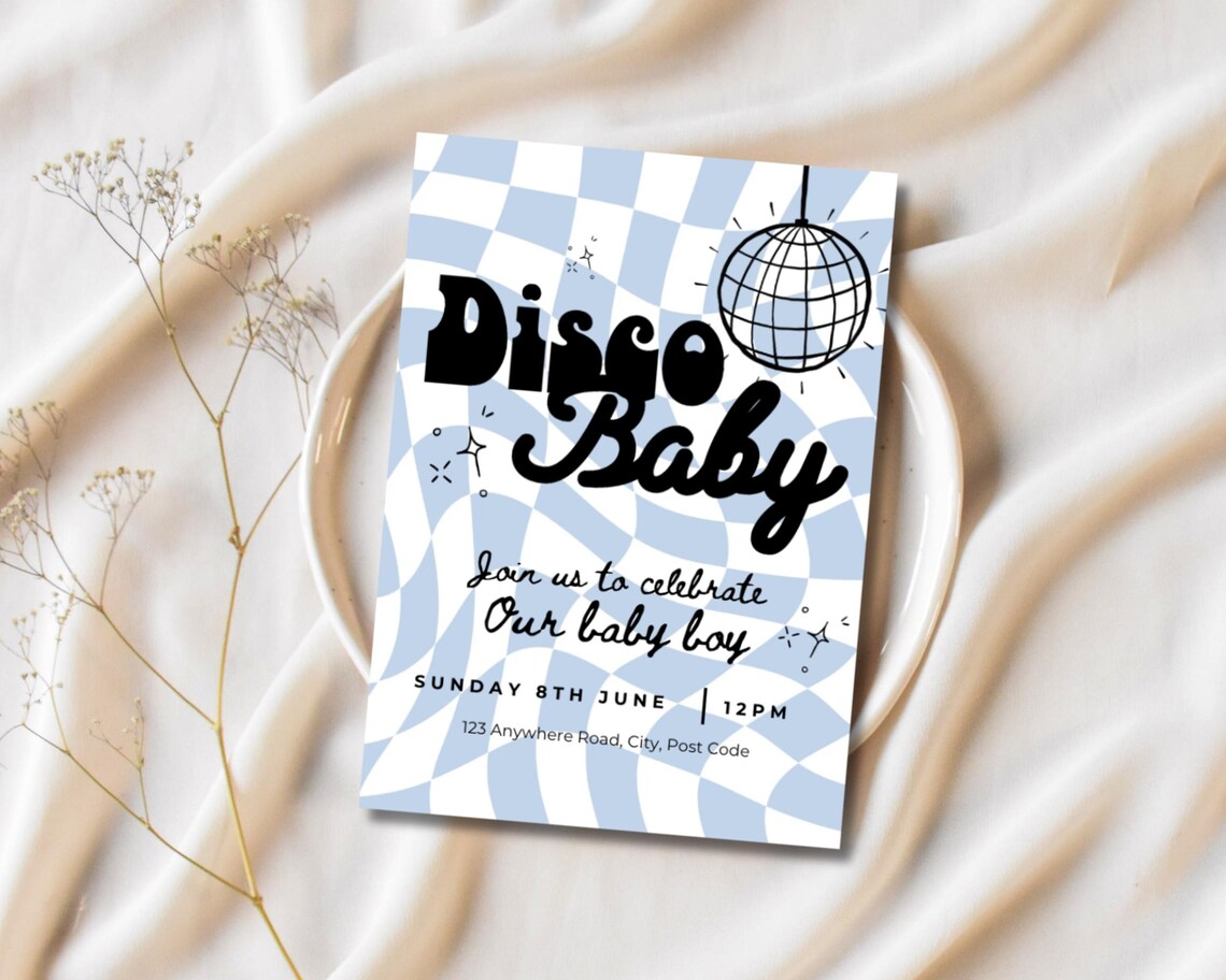 Let's Disco Baby Shower Digital Invitation Template, Baby Shower ...