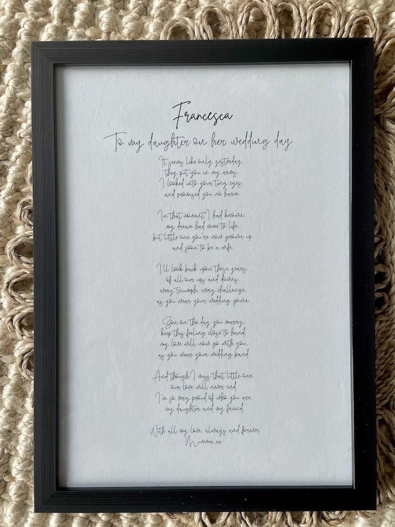 Personalised Daughter Poem on Her Wedding Day / Mother of the Bride ...