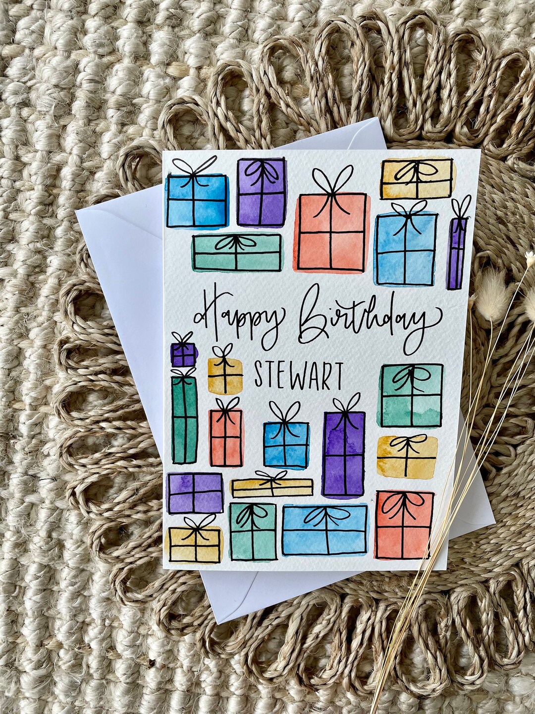 Personalised Name Happy Birthday Card / Birthday Present Card / Hand ...