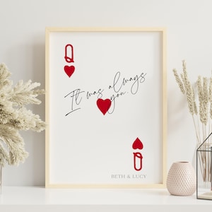 Personalised Queen King Hearts Playing Card Quote Poster, Love Quote ...