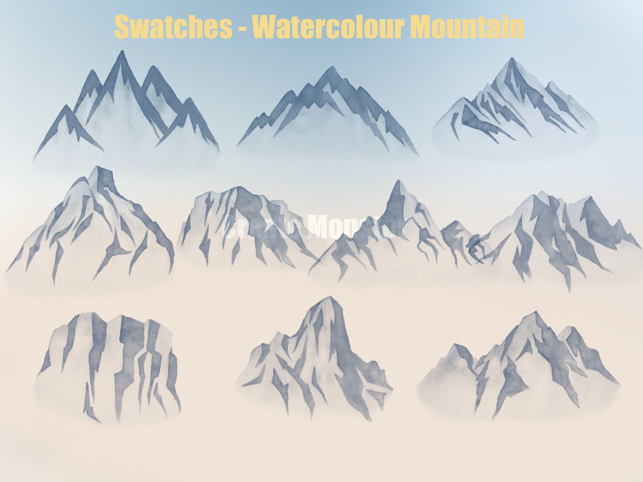 39 Procreate Stamps Brushes Mountain Scene Maker | Etsy