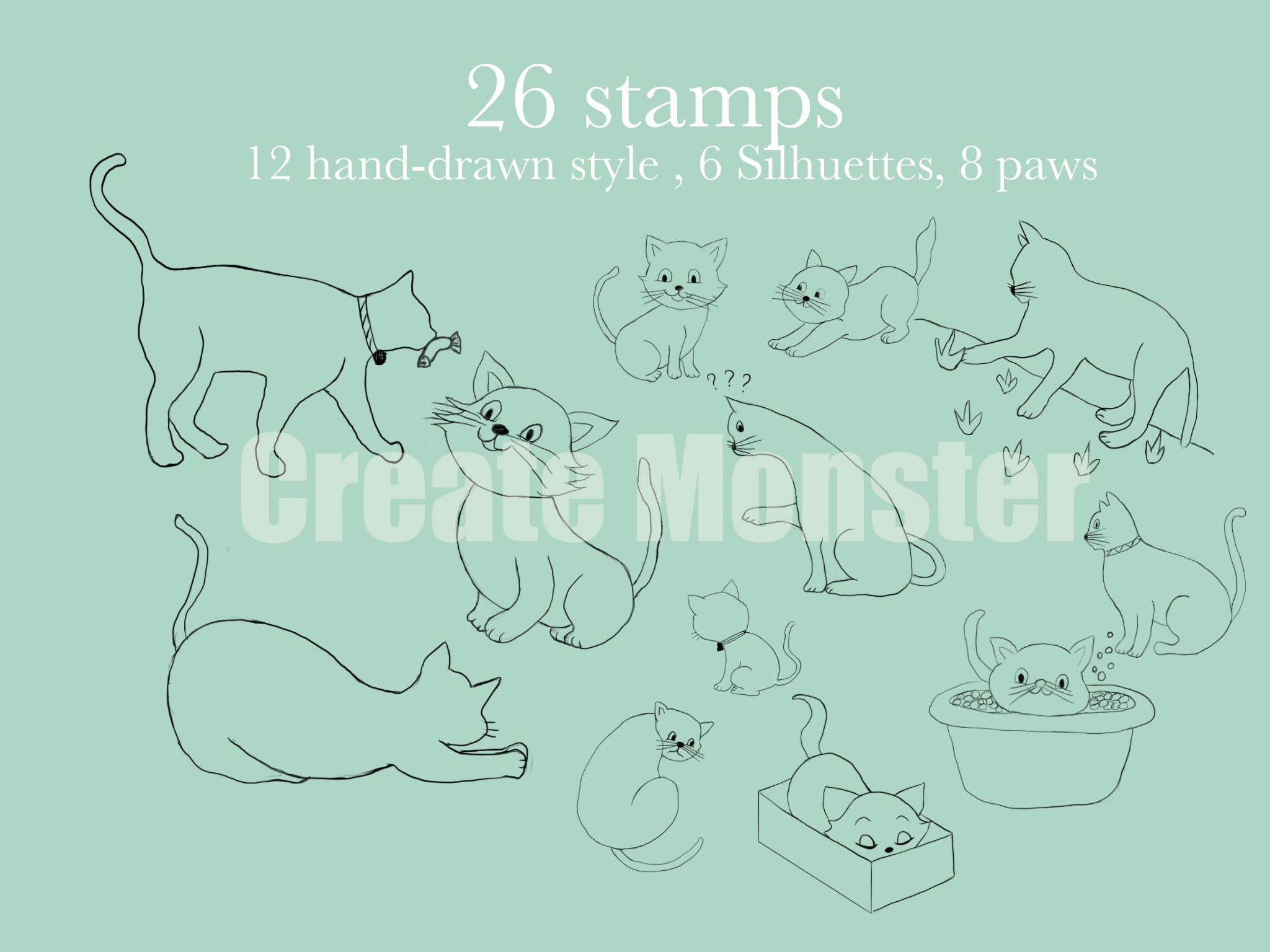 26 Procreate Cats Stamps Procreate Cute Stamps Cartoon - Etsy