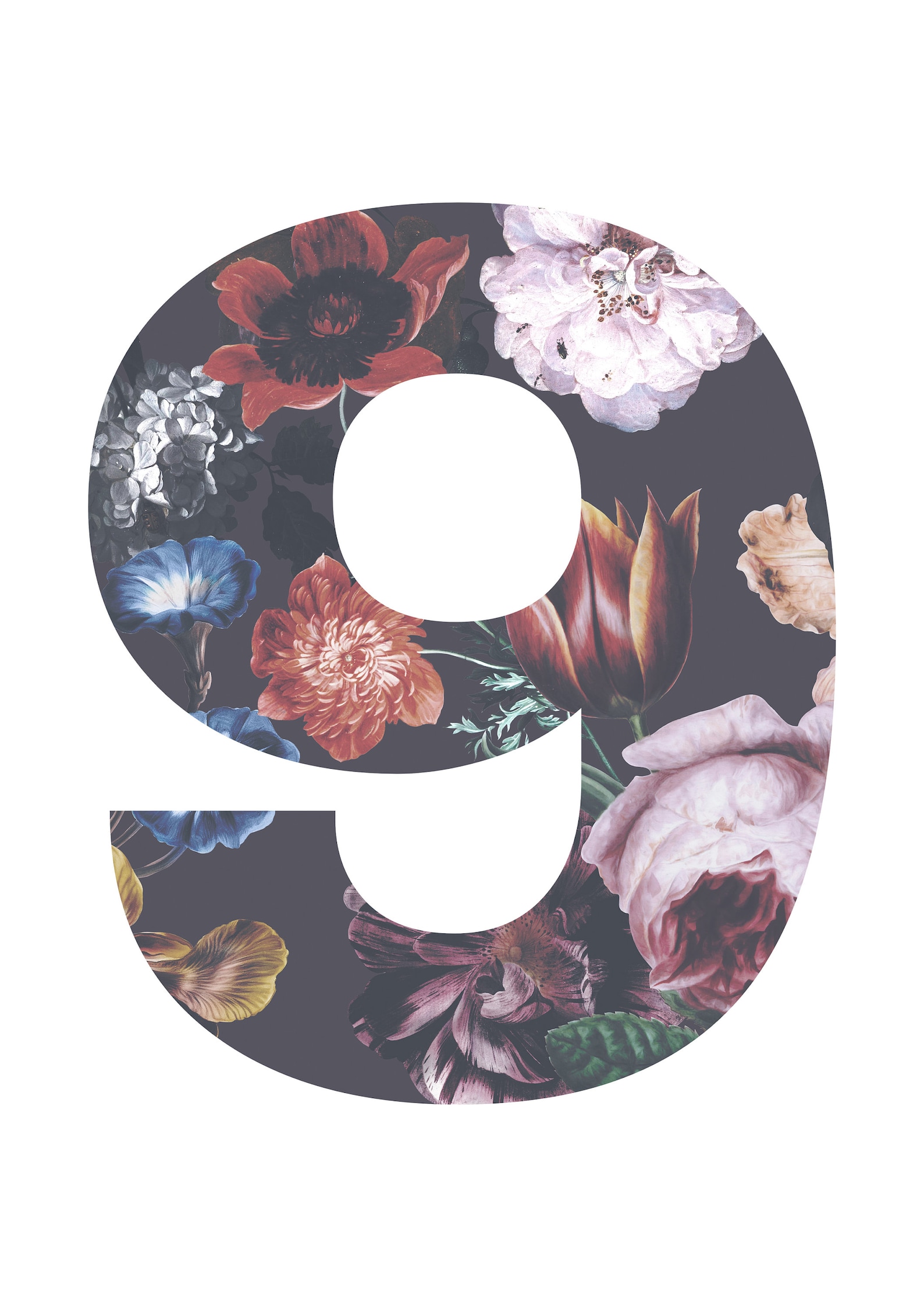 Number 9 With Dark Floral Design High Quality 300 Dpi A4 and - Etsy UK