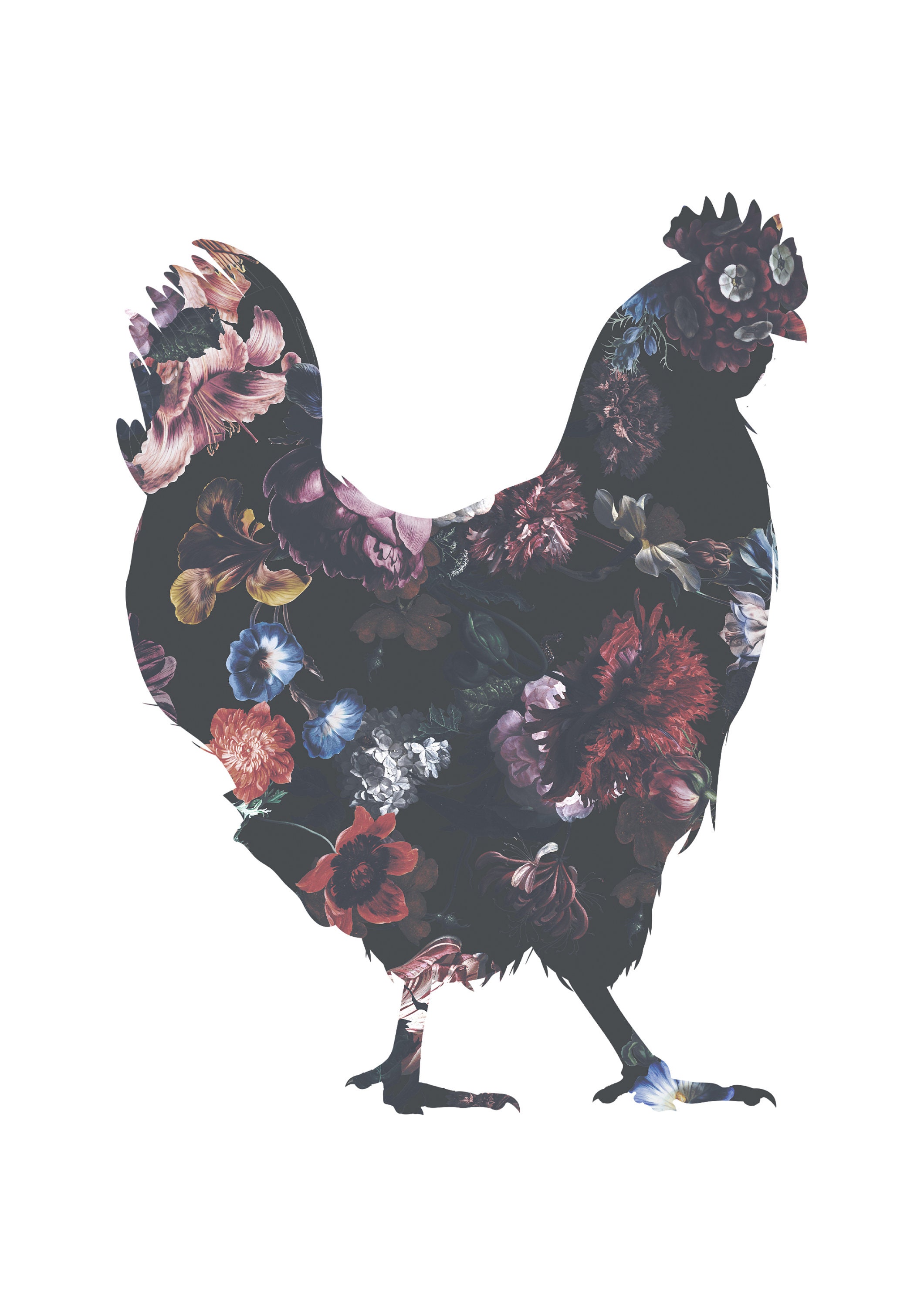 Chicken With Vintage Floral Design, High Quality 300 Dpi A4 and A3 ...