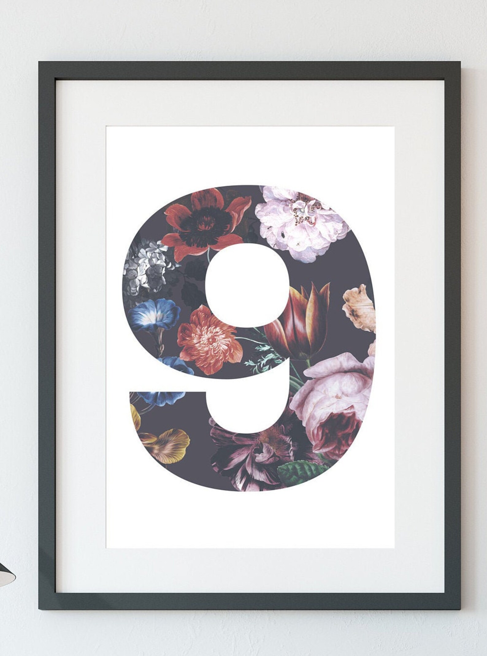 Number 9 With Dark Floral Design High Quality 300 Dpi A4 and - Etsy UK