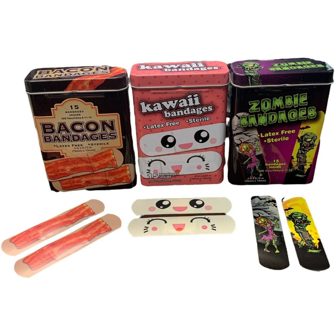 Family Fun Bandages Zombies Bacon Kawaii First-aid Kit 3 Tins Latex ...
