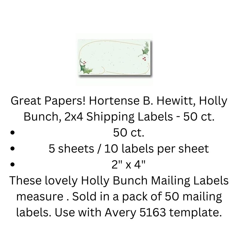 Christmas Holly Shipping Labels 5 Sheets 50 Count - Etsy