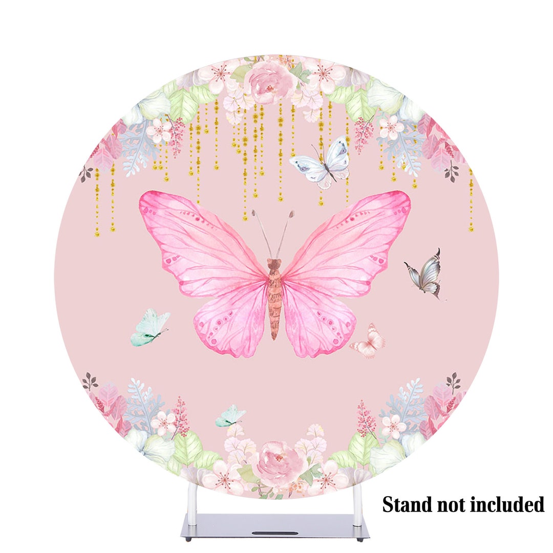 Butterfly Birthday Backdrop Cover: Pink Floral Circle Banner - Etsy
