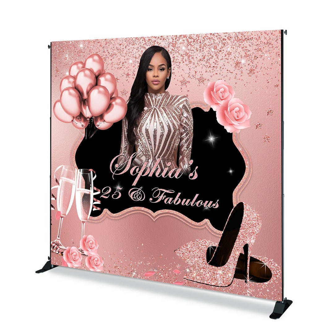 Custom Birthday Photo Backdrop: Pink Rose Gold, Personalized Banner - Etsy