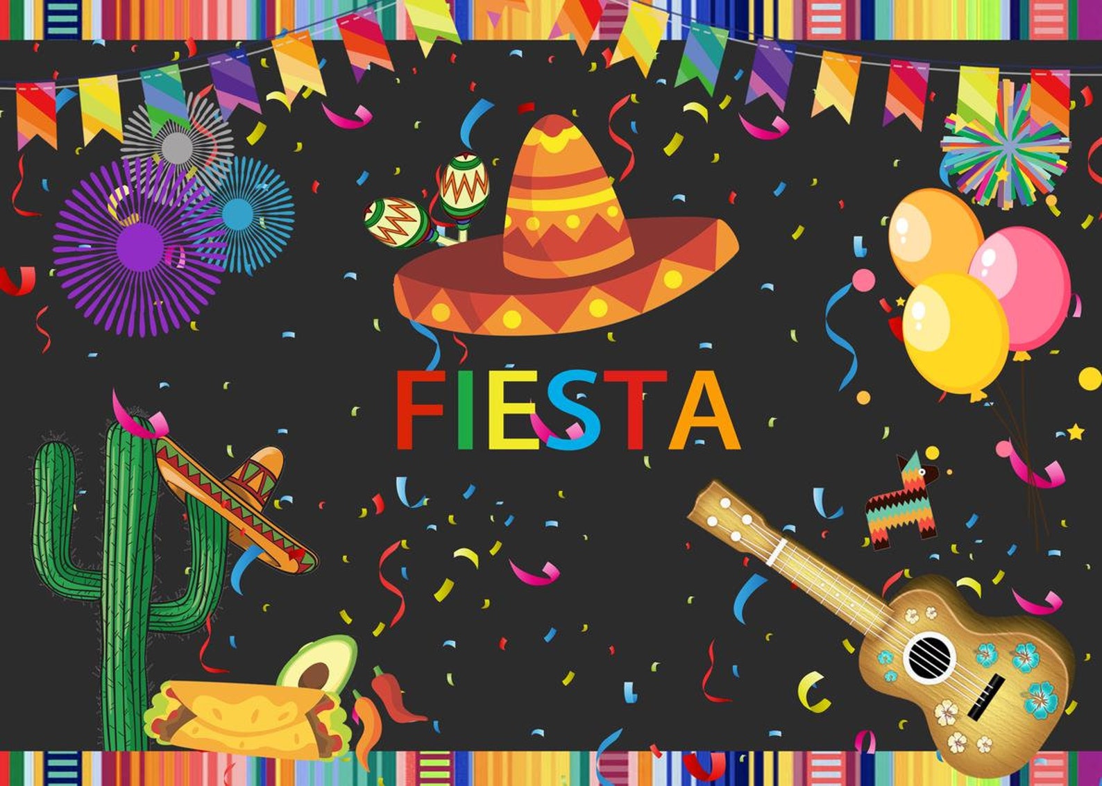 Mexican Fiesta Photo Backdrop Cinco De Mayo Party Music | Etsy