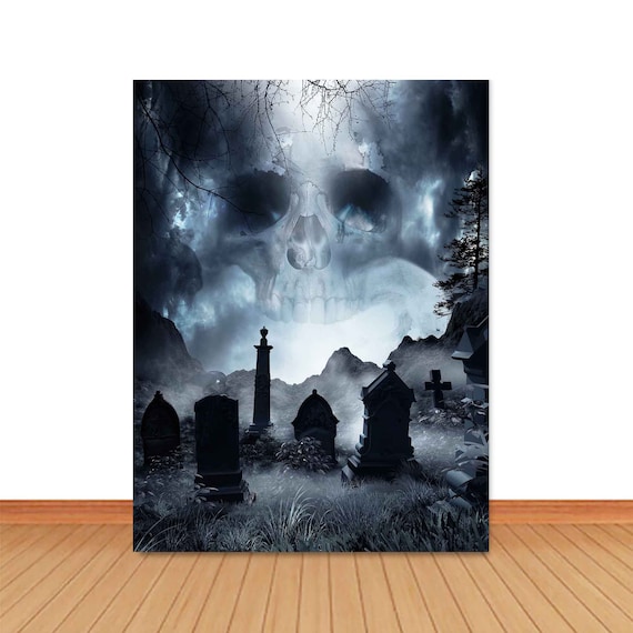 Skull Photo Backdrop Halloween Terrible Night Tombstone - Etsy