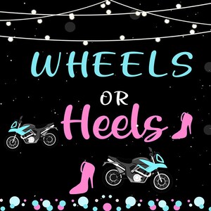 Wheels or Heels Gender Reveal Photo Backdrop Baby Shower Boy or Girl ...