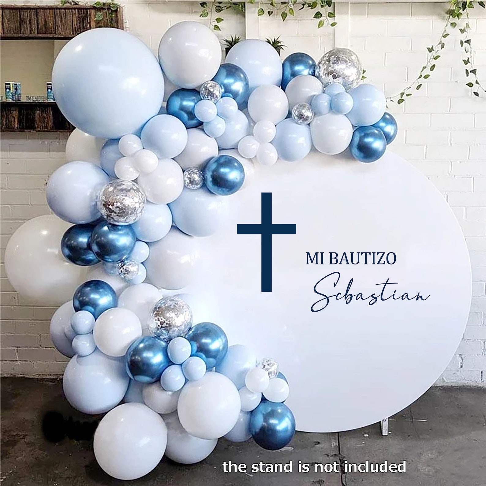 Personalized Baptism Round Photo Backdrop Cover Custom Navy Blue Text ...