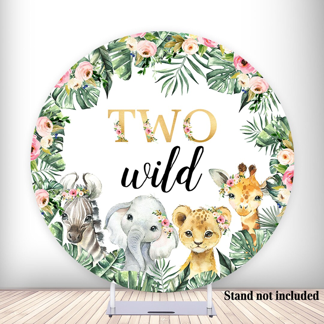 Two Wild Round Backdrop Cover Jungle Animals Safari Birthday Photo ...