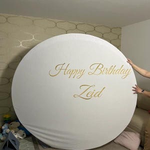Custom Name Gold Text White Round Backdrop Cover Baby Shower Birthday ...