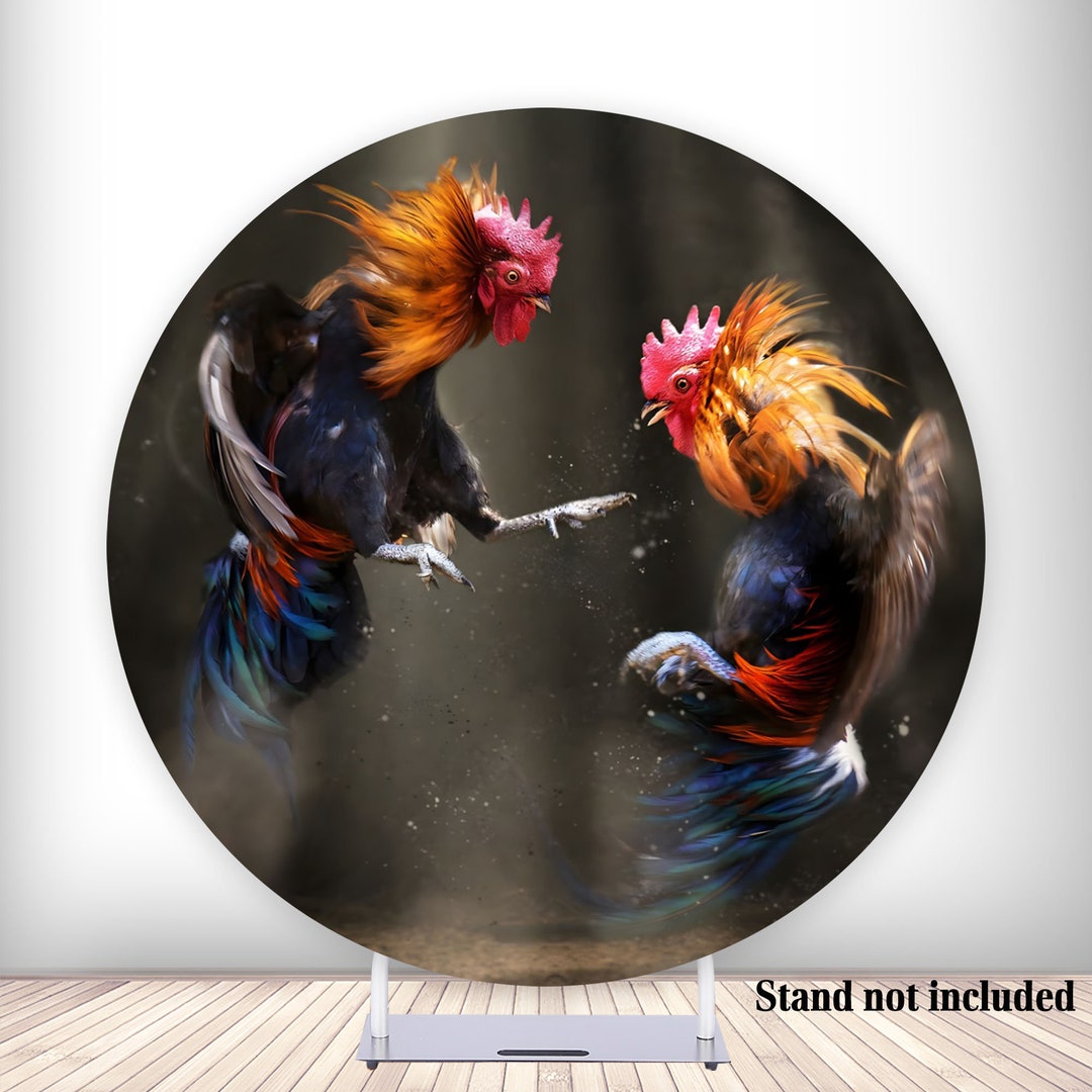 Two Roosters Fighting Round Photo Backdrop for Photography Elastic ...