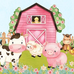 Farm Animals Photo Backdrop Pink Barn Photography Background Kids ...