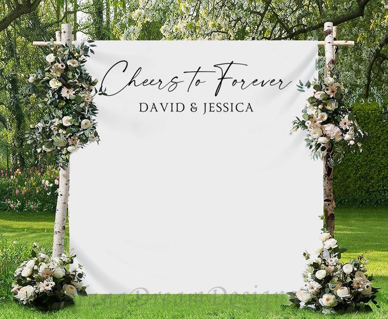 Personalized Wedding Photo Backdrop: Cheers to Forever, Engagement ...