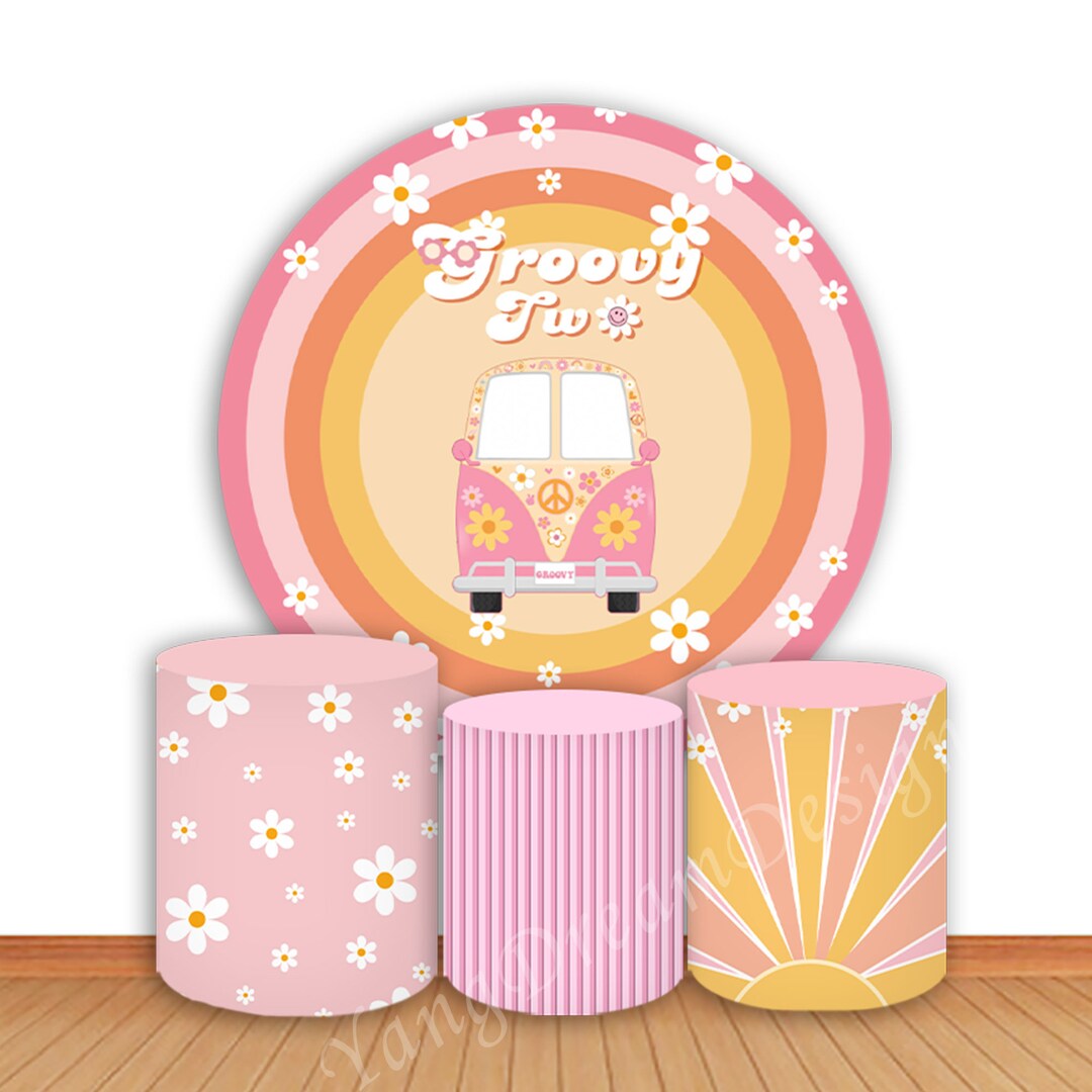 Groovy Photo Backdrop Daisy Flowers Fabric Round and Cylinder Cover ...