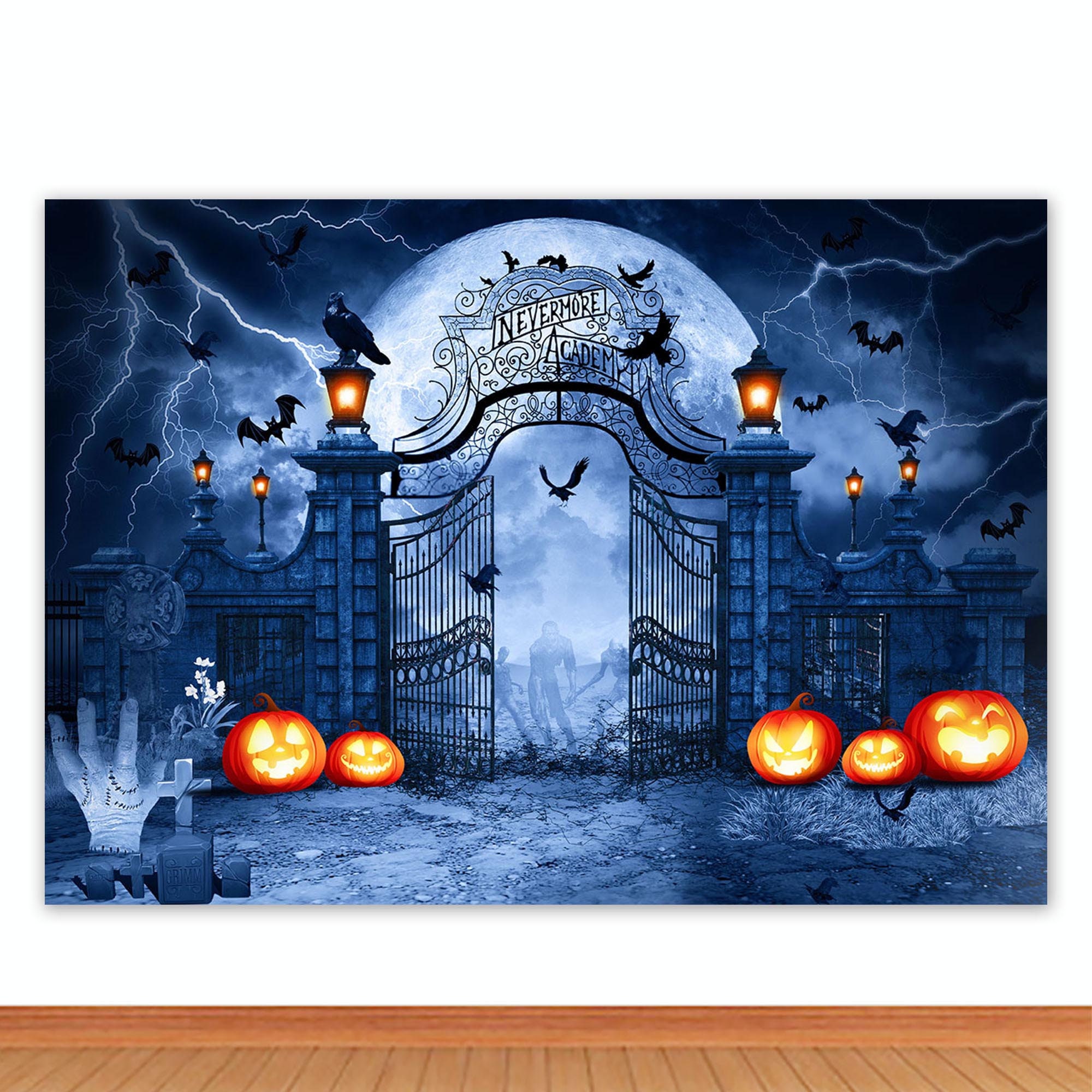 Nevermore Gate Photo Backdrop Halloween Photography Background Full Moon Vinyl Polyesterphoto ...