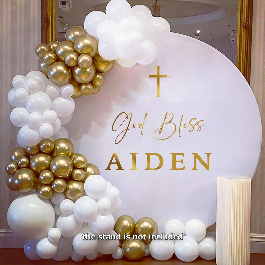 Custom Baptism Party Round Backdrop Cover Personalized Name and Cross ...