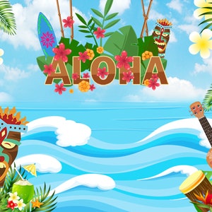 Hawaii Aloha Party Backdrop Summber Beach Tropical Leaves Photography ...