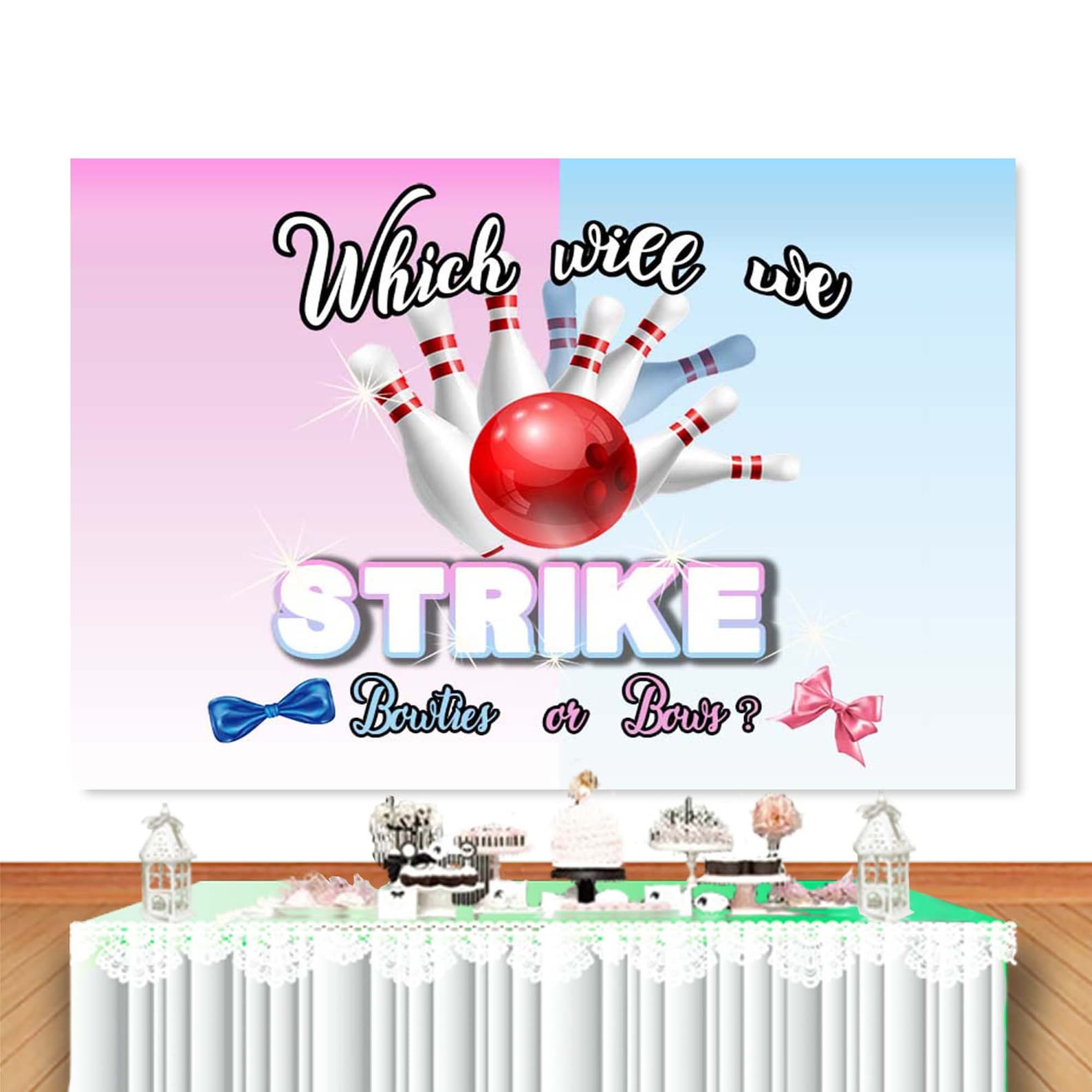 Bowling Gender Reveal Photo Backdrop Baby Shower Tie or Bow - Etsy
