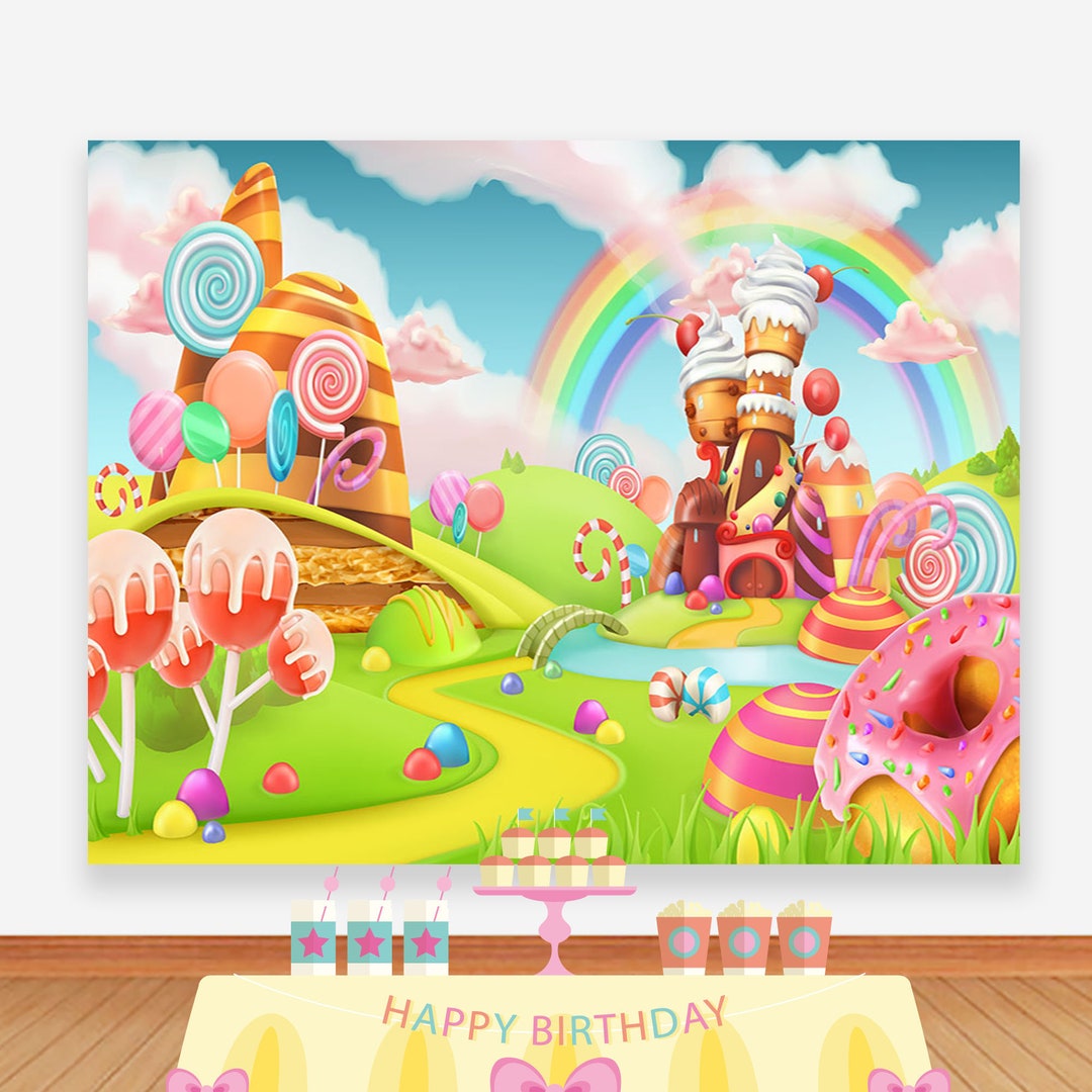 Candyland Photo Backdrop Birthday Party Candy Ice Cream Donut ...
