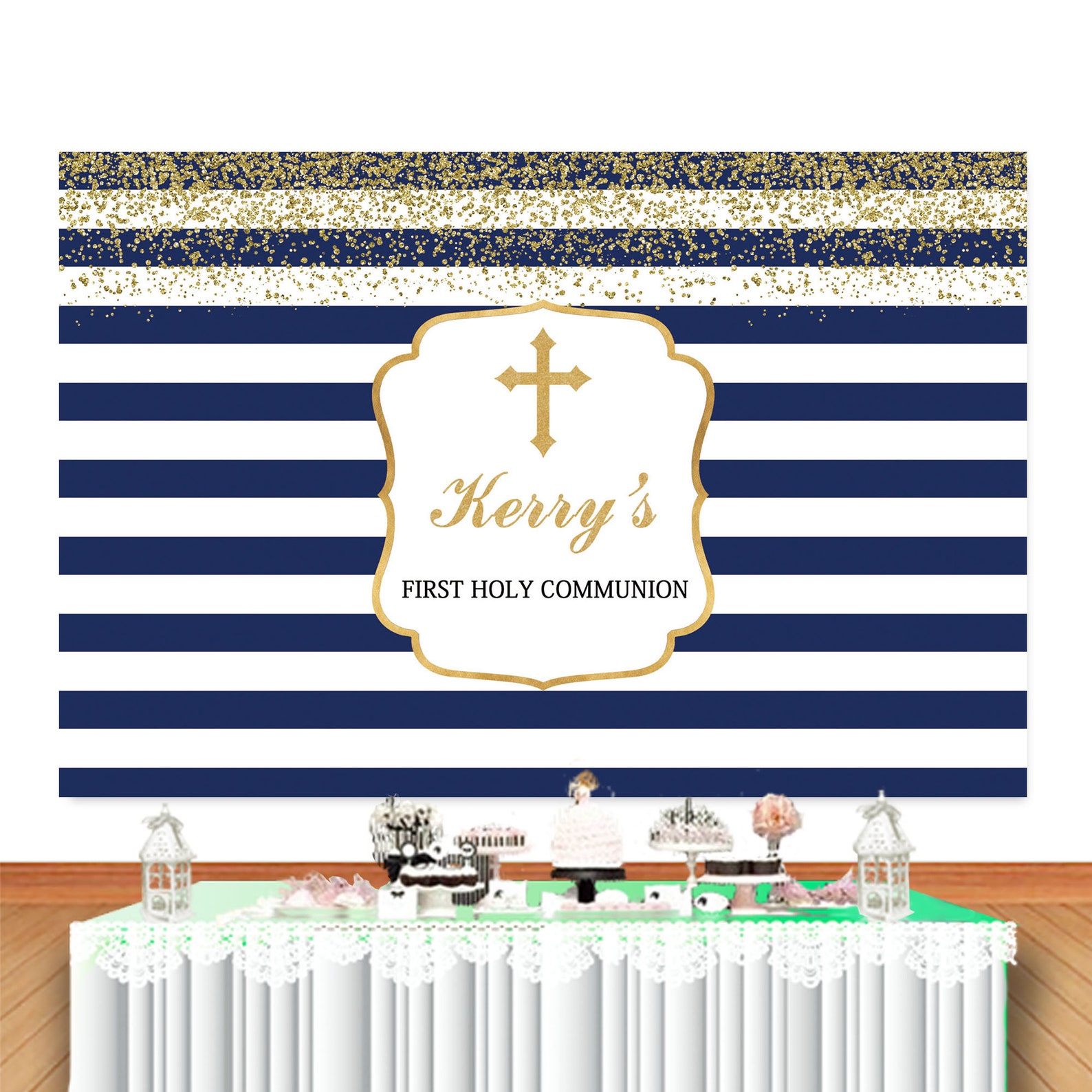 First Holy Communion Photo Backdrop Baby Shower Gold Glitter - Etsy UK