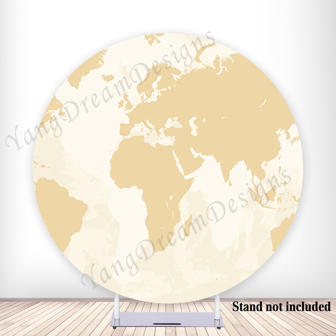 World Map Round Backdrop Cover Birthday Wedding Travel Photo Background ...