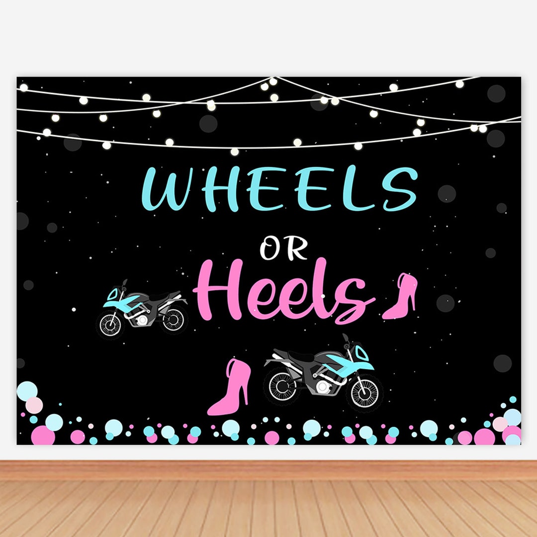 Wheels or Heels Gender Reveal Photo Backdrop Baby Shower Boy or Girl ...