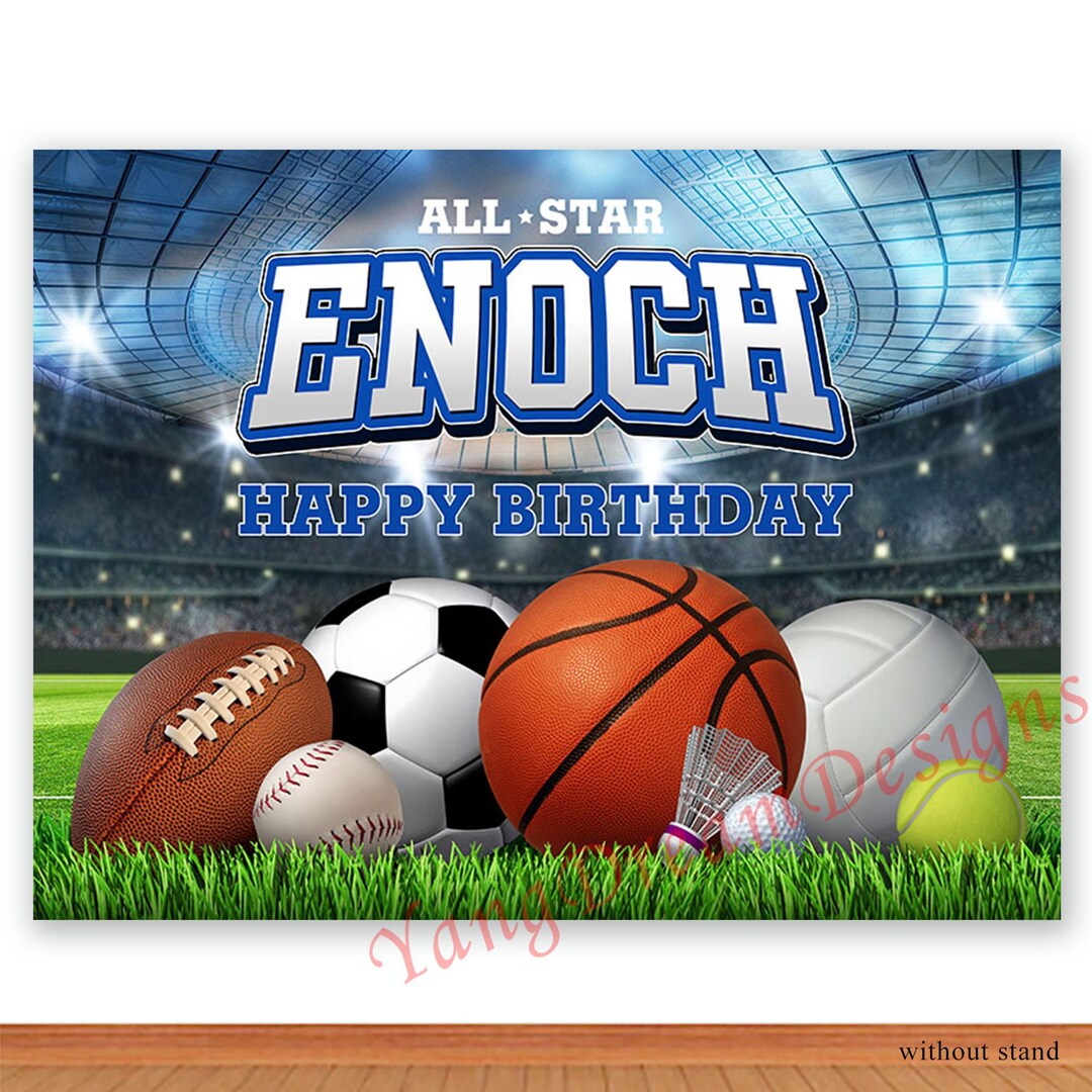 All Star Sports Birthday Photo Backdrop: Football, Basketball, Baseball ...