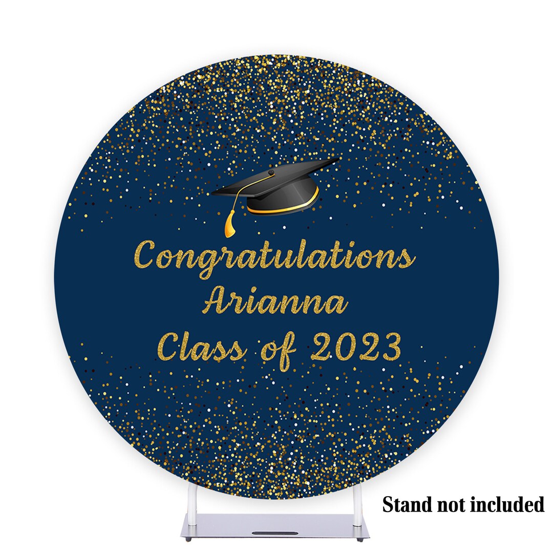 Class of 2023 Round Photo Backdrop College Graduation Bachelor Cap Gold ...